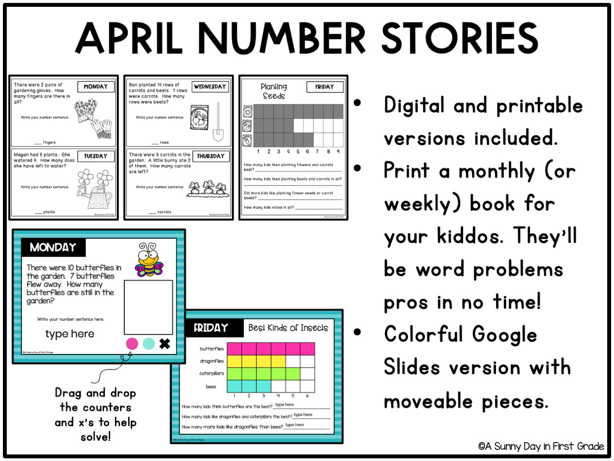 April Number Stories (printable and digital versions) | Made By Teachers