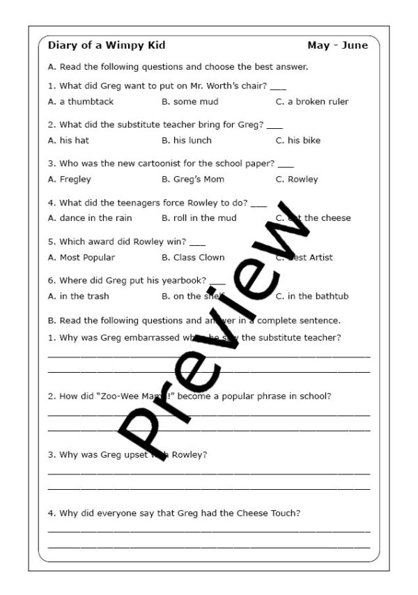 Jeff Kinney "Diary of a Wimpy Kid" (Book #1) worksheets | Made By Teachers