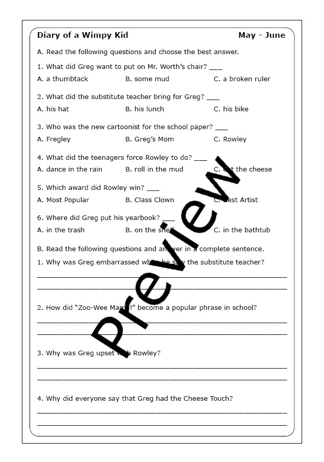 Jeff Kinney "Diary of a Wimpy Kid" (Book #1) worksheets | Made By Teachers