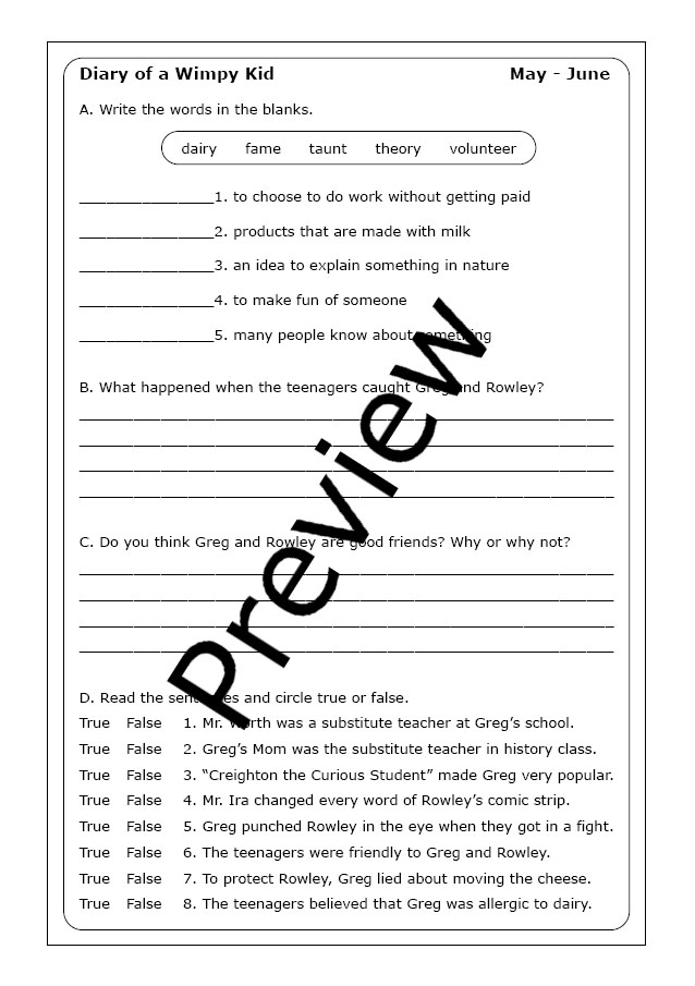 Jeff Kinney "Diary of a Wimpy Kid" (Book #1) worksheets | Made By Teachers
