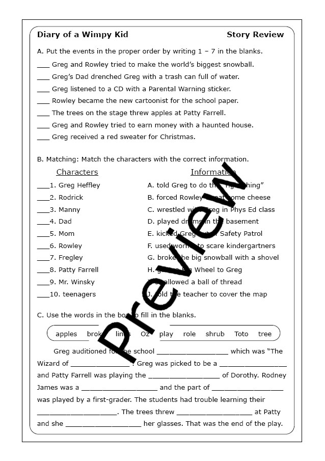 Jeff Kinney "Diary of a Wimpy Kid" (Book #1) worksheets | Made By Teachers