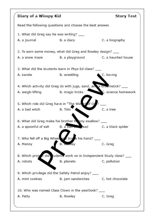 Jeff Kinney "Diary of a Wimpy Kid" (Book #1) worksheets | Made By Teachers