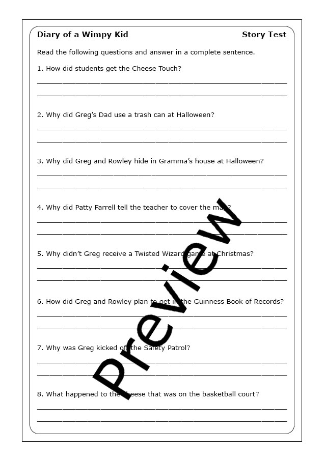 Jeff Kinney "Diary of a Wimpy Kid" (Book #1) worksheets | Made By Teachers