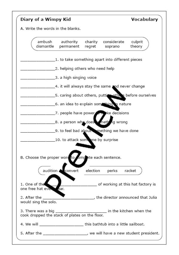 Jeff Kinney "Diary of a Wimpy Kid" (Book #1) worksheets | Made By Teachers