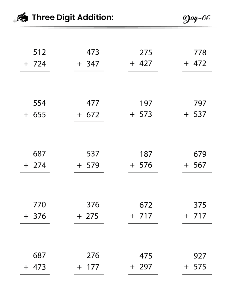 30 Days challenge Three digit addition worksheets | Made By Teachers