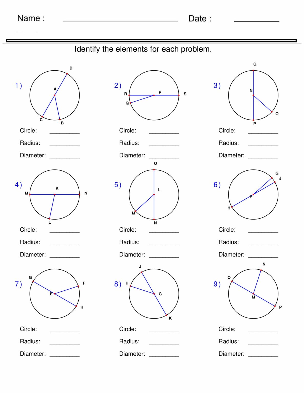 Identify Circle, Radius, and Diameter - Circle Worksheets | Made By ...