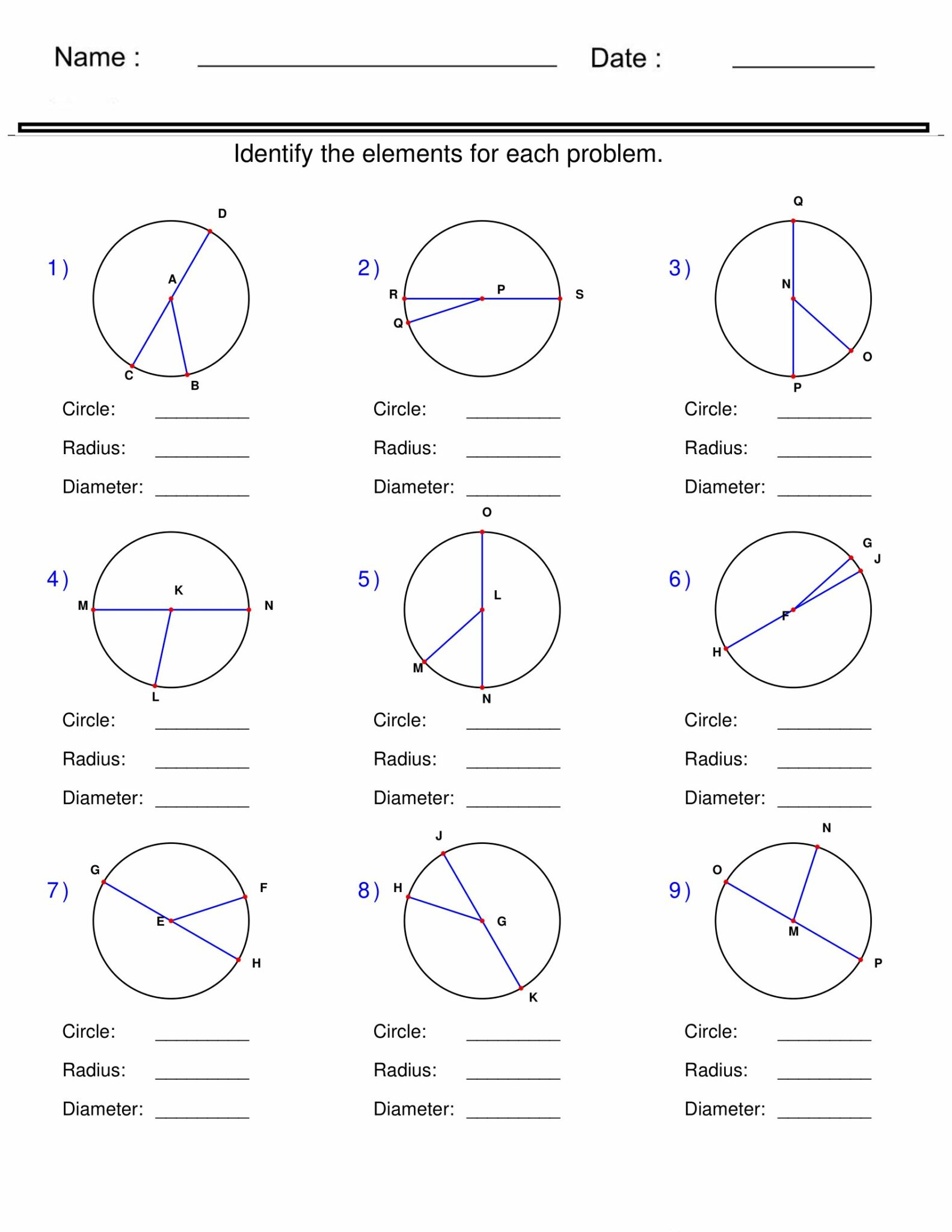 Identify Circle, Radius, and Diameter - Circle Worksheets | Made By ...