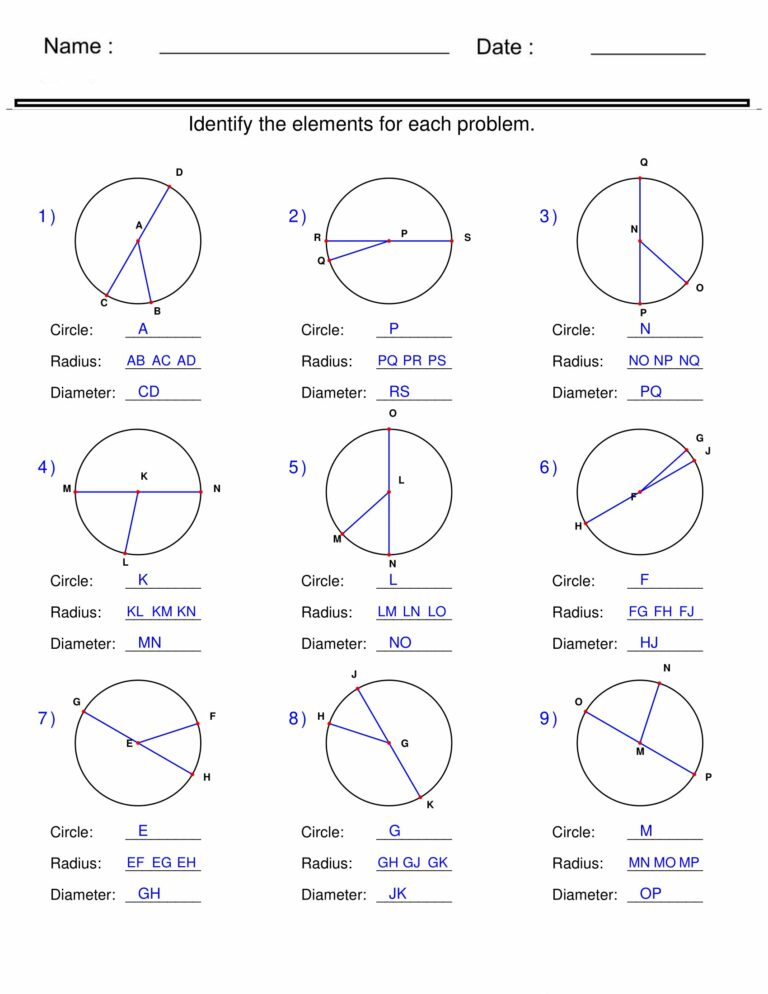 Identify Circle, Radius, and Diameter - Circle Worksheets | Made By ...