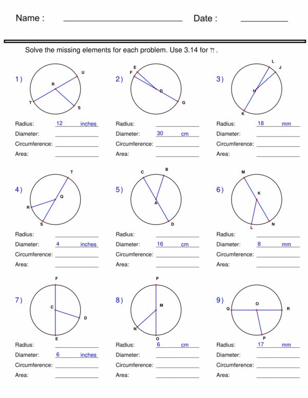 Circumference, Area, Radius, and Diameter - Circle Worksheets | Made By ...