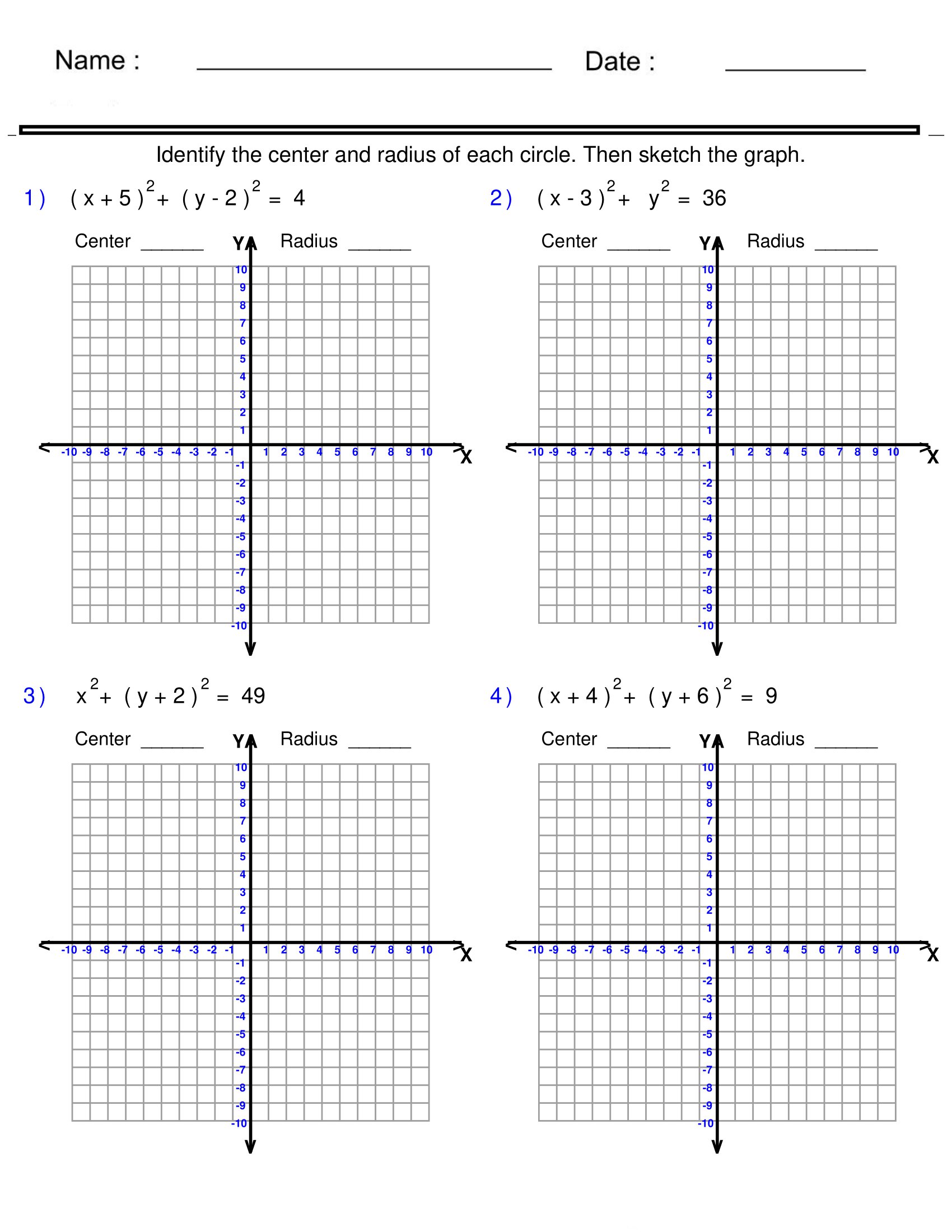 Graphing Equation of a Circle - Circle Worksheets | Made By Teachers