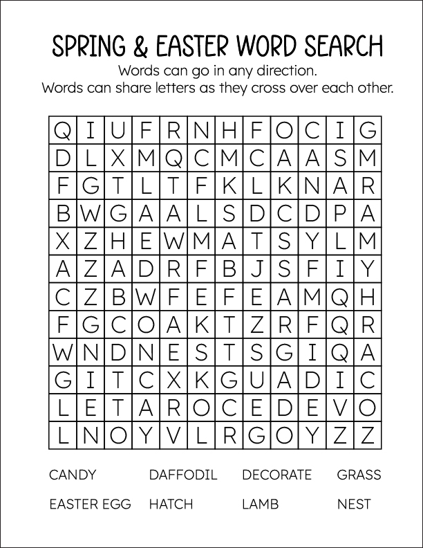 Hop into Spring" - Easter and Spring Themed Word Search for Kids and ...