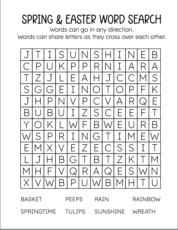 Hop into Spring" - Easter and Spring Themed Word Search for Kids and ...
