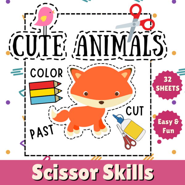 Cute Animals Scissor Skills Cutting Practice Worksheets – Color Cut and ...