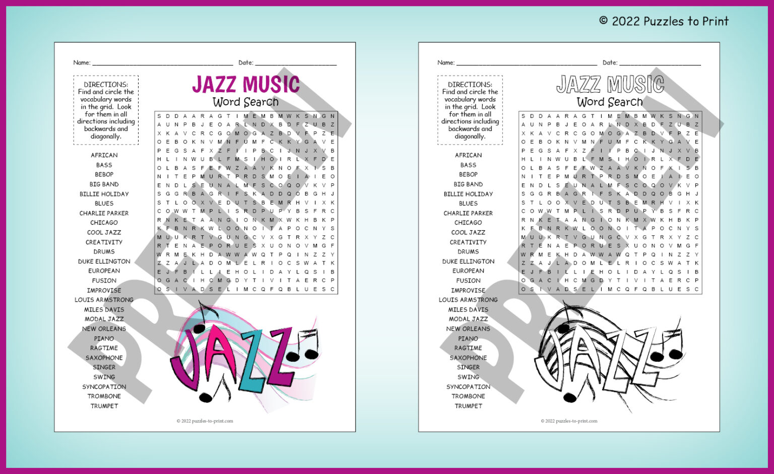 JAZZ MUSIC Word Search Puzzle Worksheet Activity | Made By Teachers