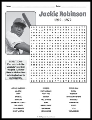 JACKIE ROBINSON Biography Word Search Puzzle Worksheet Activity | Made ...