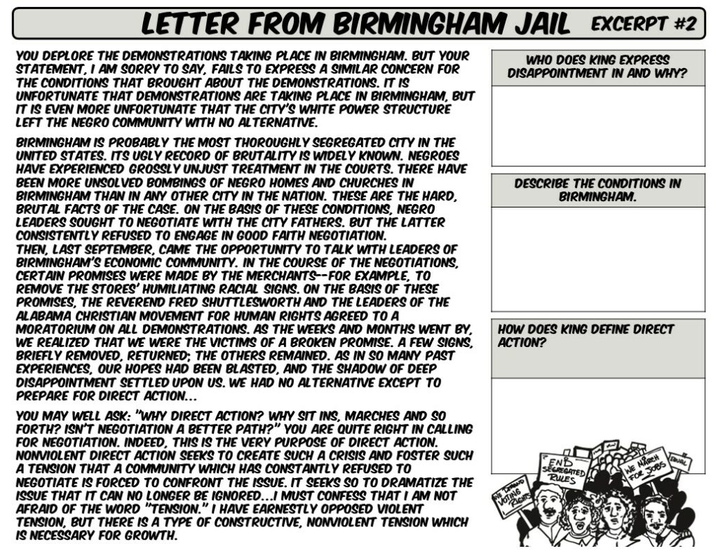 Letter from Birmingham Jail Close Read and Hexagonal Thinking Graphic ...