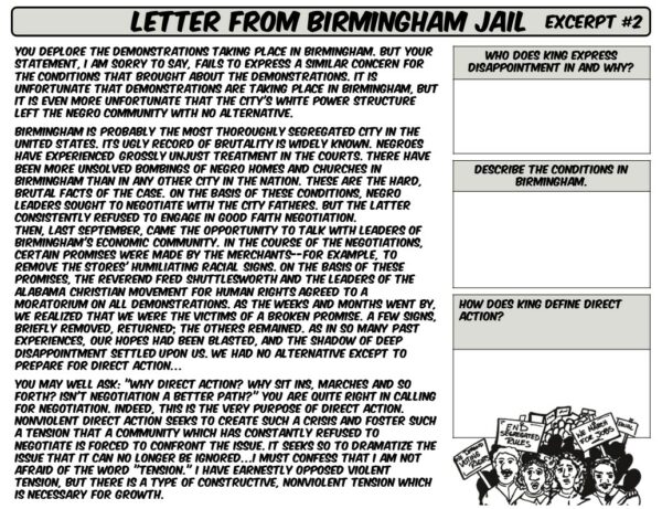 Letter from Birmingham Jail Close Read and Hexagonal Thinking Graphic ...