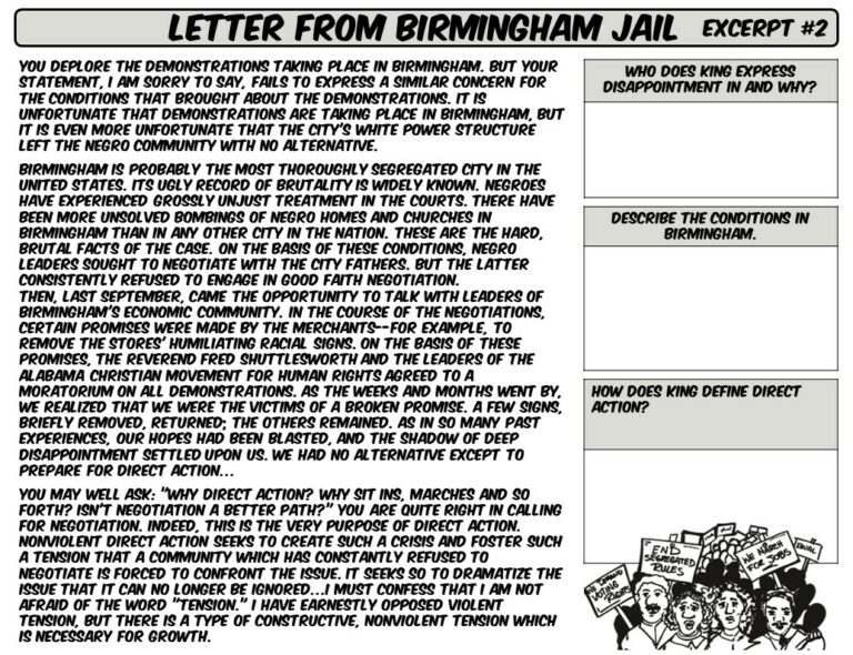 Letter from Birmingham Jail Close Read and Hexagonal Thinking Graphic ...