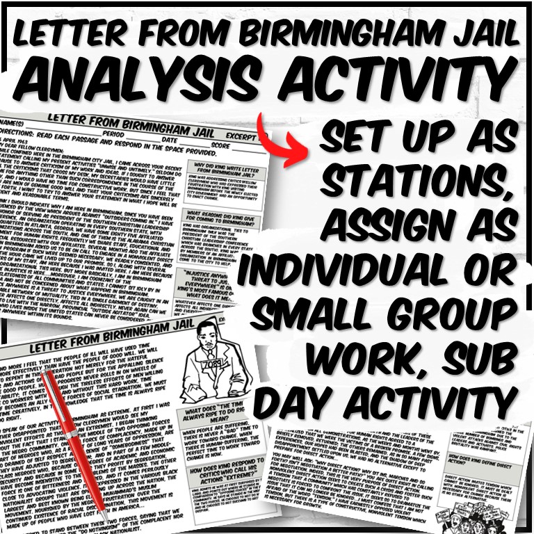 Letter from Birmingham Jail Close Read and Hexagonal Thinking Graphic ...