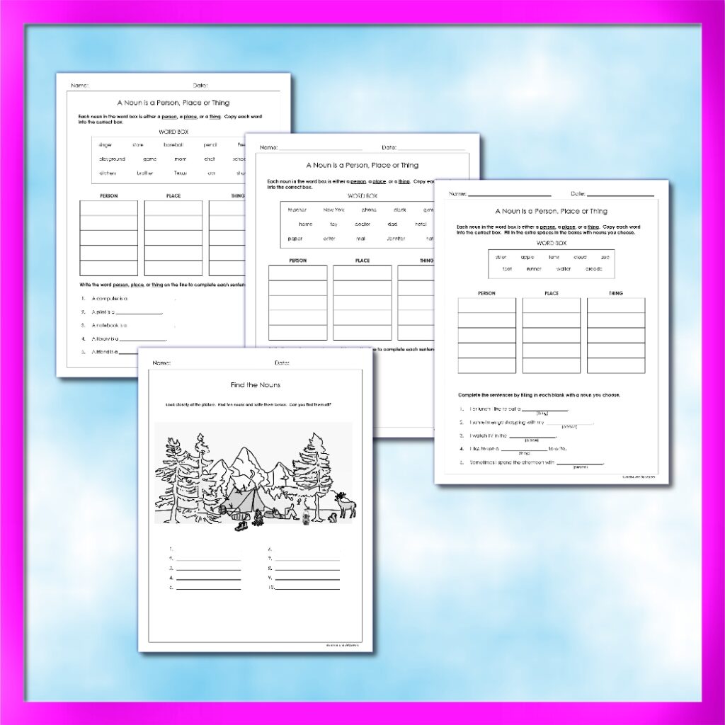 A Noun is a Person, Place or Thing - 4 worksheets - Grades 1-2 - CCSS ...