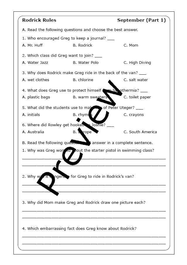 Jeff Kinney "Rodrick Rules" worksheets | Made By Teachers