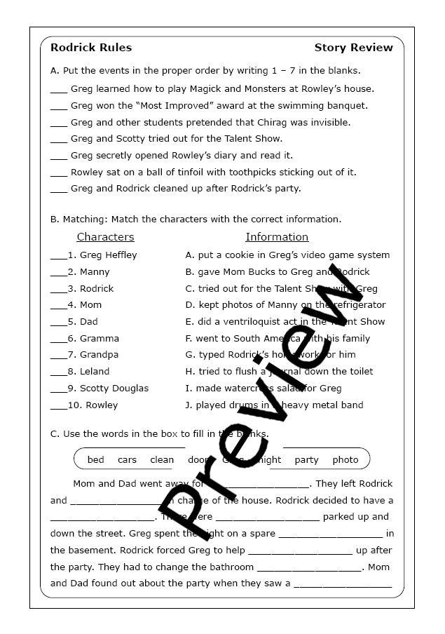 Jeff Kinney "Rodrick Rules" worksheets | Made By Teachers