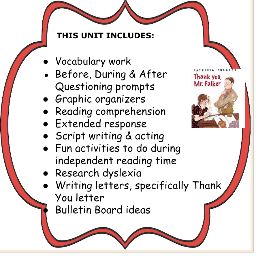 THANK YOU, MR. FALKER by Patricia Polacco: Reading Lessons & Extensions ...