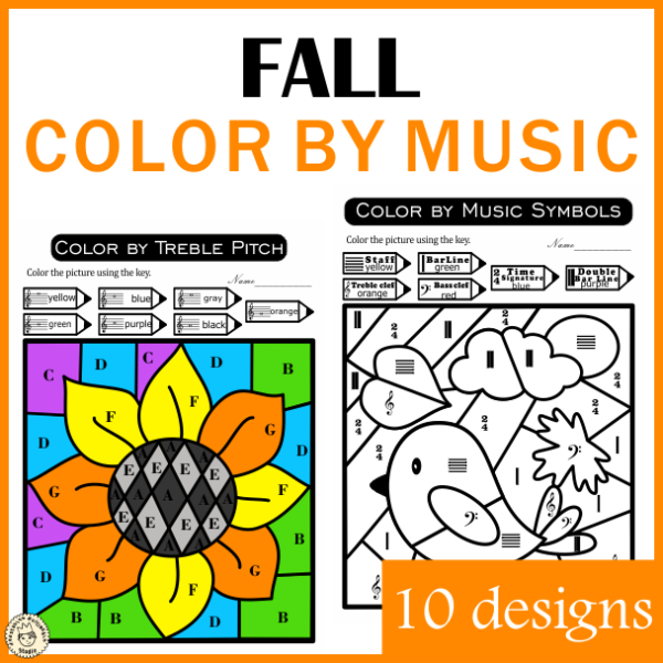 Fall Music Color by Code Worksheets | Note Names | Dynamics | Music ...