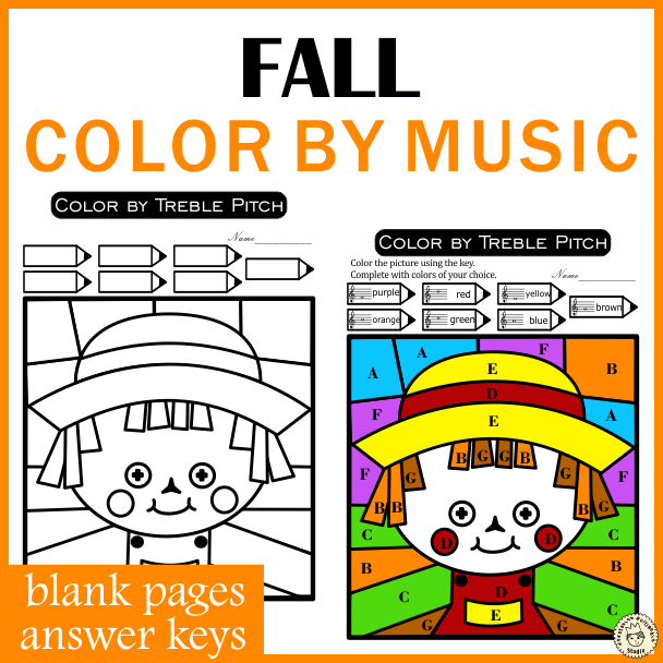 Fall Music Color by Code Worksheets | Note Names | Dynamics | Music ...