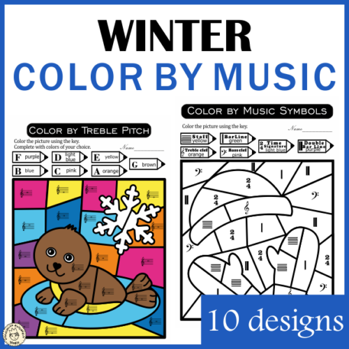Winter Music Color by Code Worksheets | Notes Rests Dynamics Treble ...