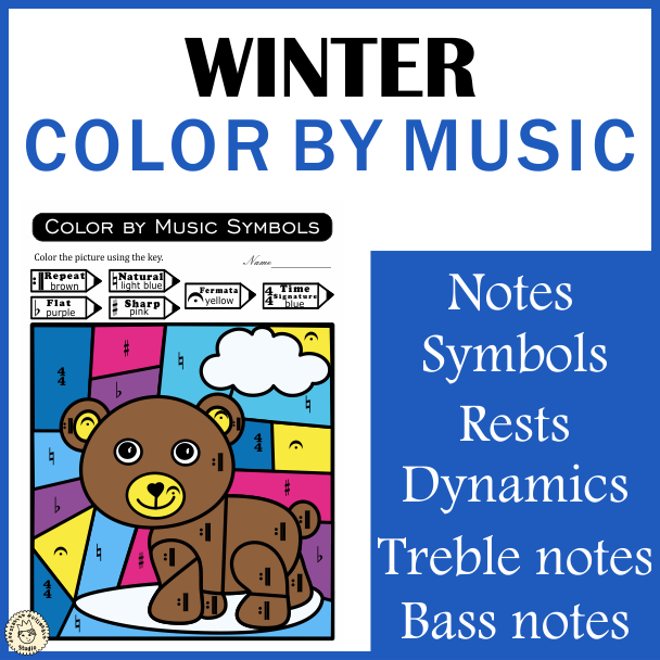 Winter Music Color by Code Worksheets | Notes Rests Dynamics Treble ...