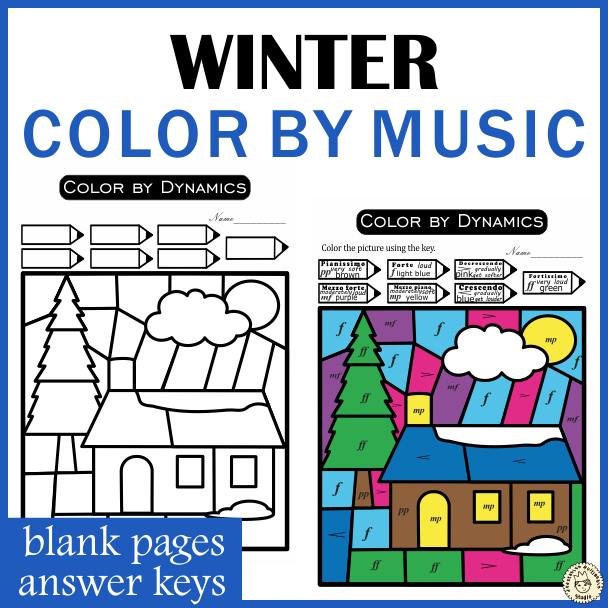 Winter Music Color by Code Worksheets | Notes Rests Dynamics Treble ...