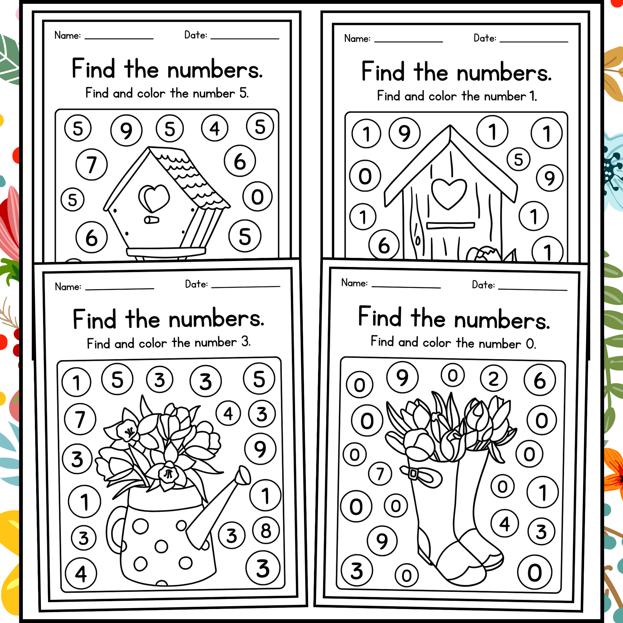 Find The Number: Spring Number Recognition Worksheets - Spring Math ...