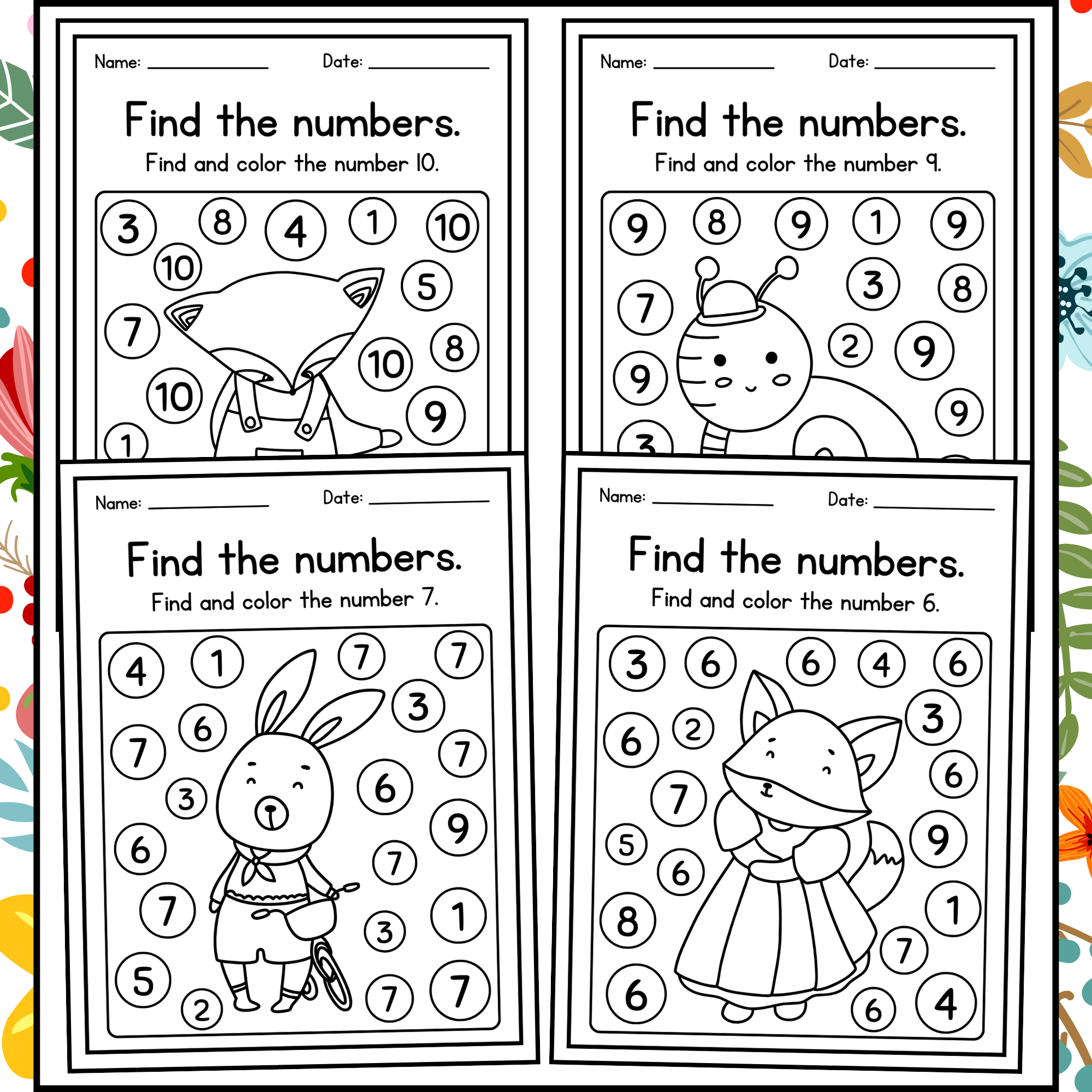 Find The Number: Spring Number Recognition Worksheets - Spring Math ...