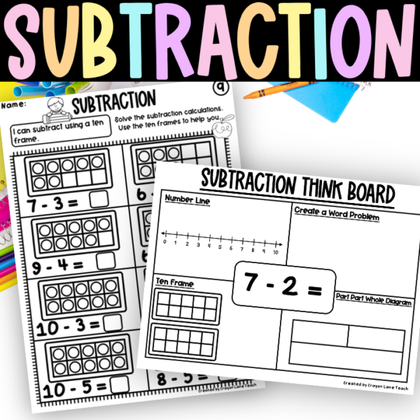 Subtraction Strategies Worksheets Number Line Ten Frames Word Problems ...