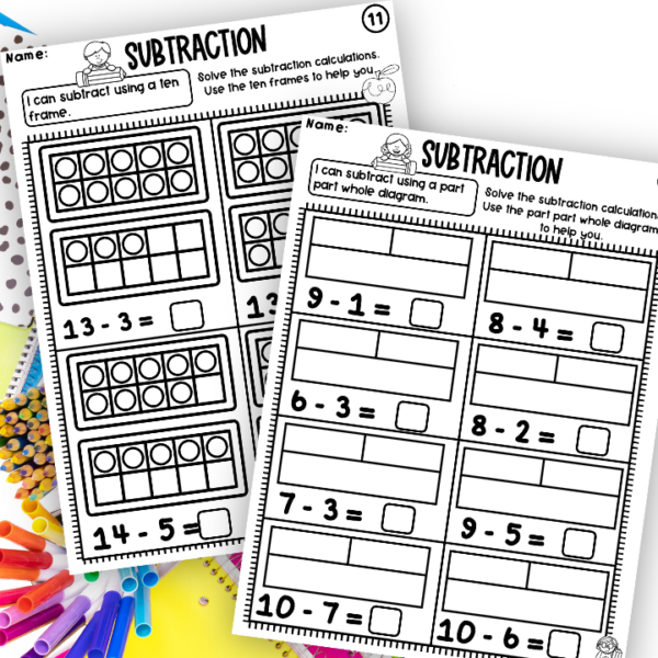 Subtraction Strategies Worksheets Number Line Ten Frames Word Problems ...