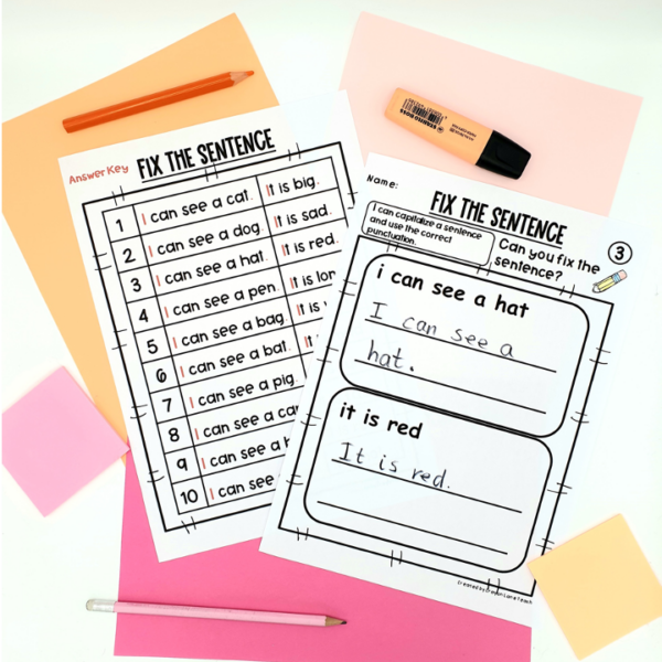 Sentence Writing Worksheets Fix the Sentence Kindergarten 1st Grade ...