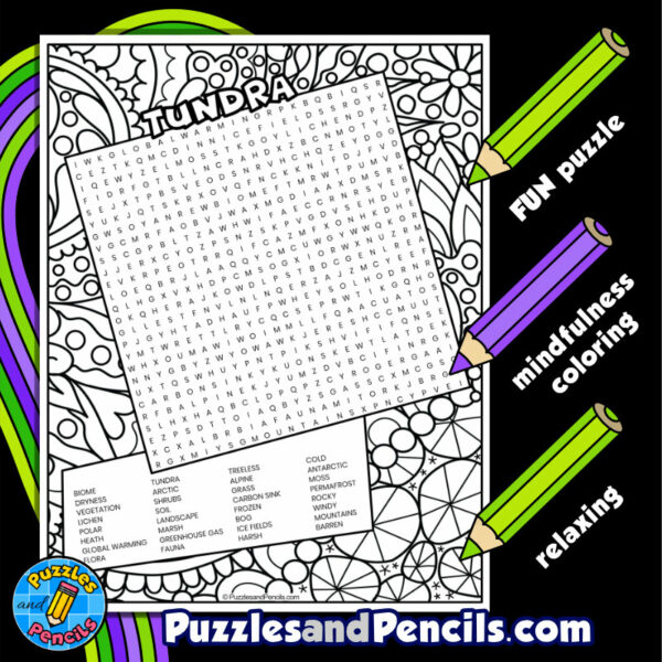 Tundra Word Search Puzzle with Coloring | Biome Wordsearch | Made By ...