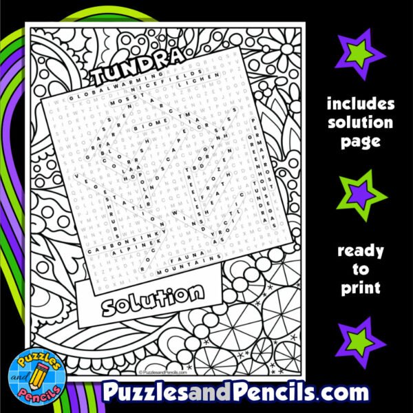 Tundra Word Search Puzzle with Coloring | Biome Wordsearch | Made By ...