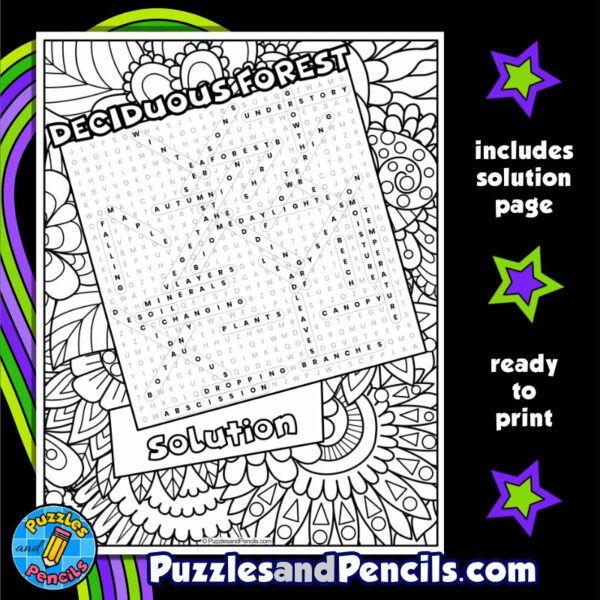 Deciduous Forest Word Search Puzzle with Coloring | Biome Wordsearch ...