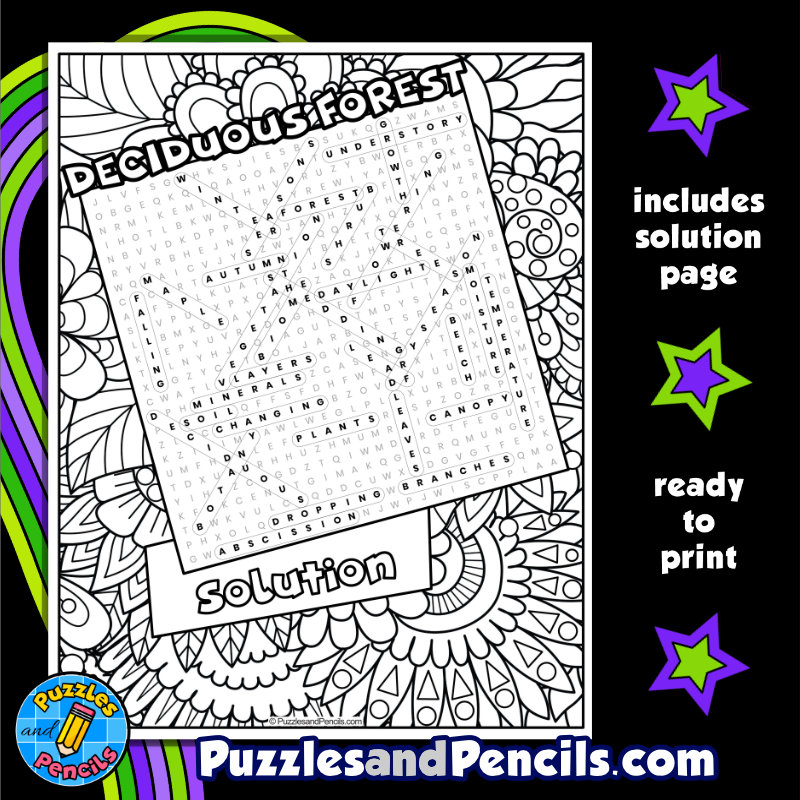 Deciduous Forest Word Search Puzzle with Coloring | Biome Wordsearch ...