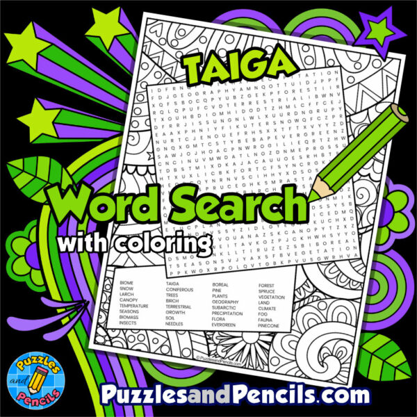 Taiga Word Search Puzzle with Coloring | Biome Wordsearch | Made By ...