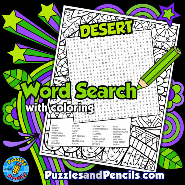 Desert Word Search Puzzle with Coloring | Biome Wordsearch | Made By ...