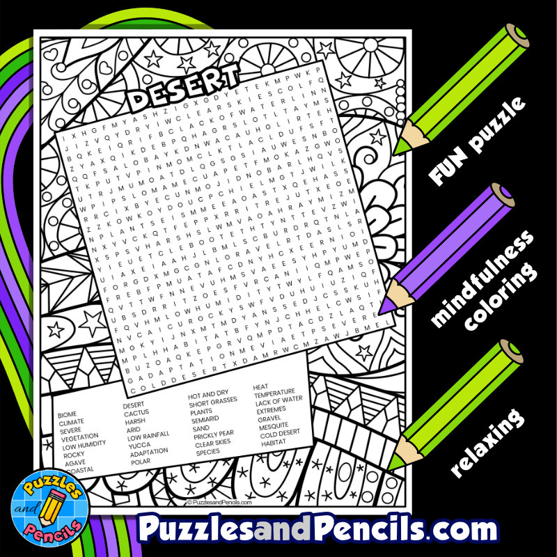 Desert Word Search Puzzle with Coloring | Biome Wordsearch | Made By ...