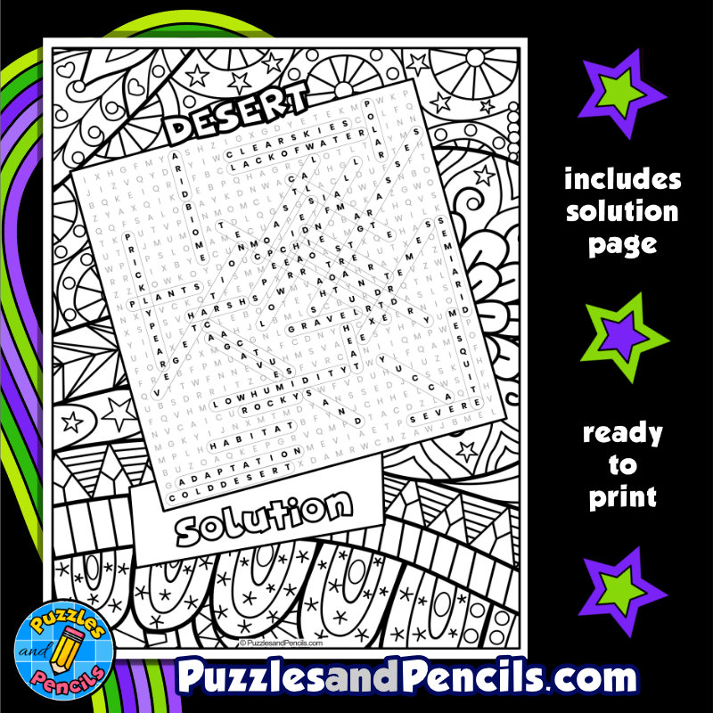 Desert Word Search Puzzle with Coloring | Biome Wordsearch | Made By ...