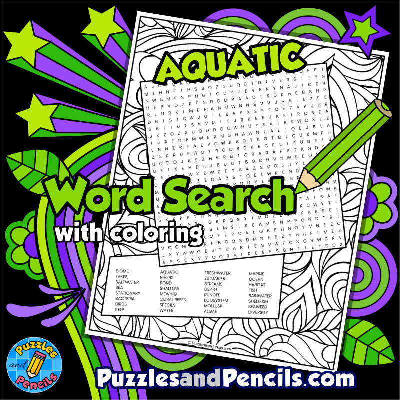 Aquatic Word Search Puzzle with Coloring | Biome Wordsearch | Made By ...