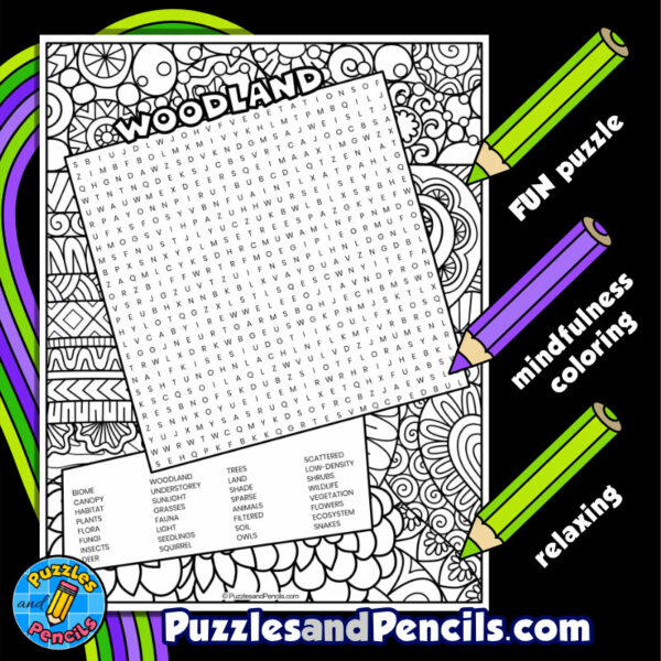Woodland Word Search Puzzle with Coloring | Biome Wordsearch | Made By ...