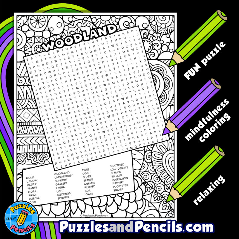 Woodland Word Search Puzzle with Coloring | Biome Wordsearch | Made By ...