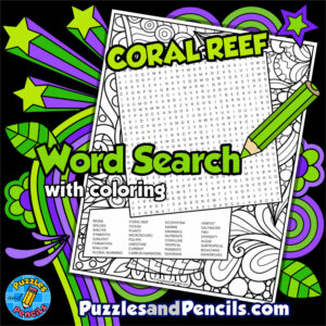Coral Reef Word Search Puzzle with Coloring | Biome Wordsearch | Made ...