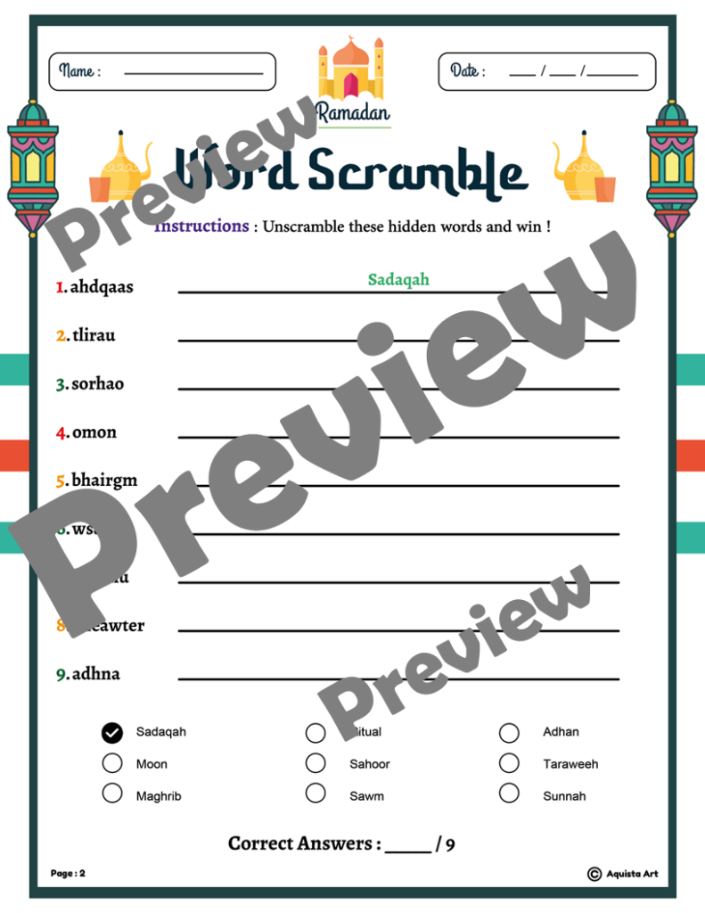 Ramadan Word Scramble Worksheets | Made By Teachers